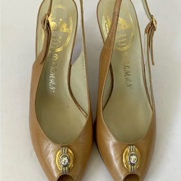 Delman | Shoes | Vintage 97s Delman Leather Slingback Heels Peep Toe ...